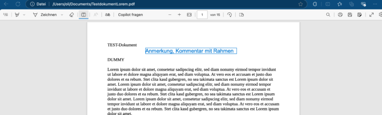 Text-Anmerkungen mit Rahmen in Microsoft Edge PDF-Ansicht – Xadomir.de